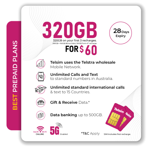 Telsim 320GB 5G Prepaid Plan for 28 Days - Sim Planet
